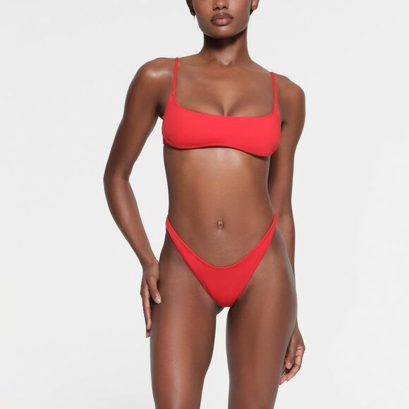 SKIMS | Swim | Skims Ruby Red Micro Scoop Bikini Top Tanga Cheeky Bottom Set | Poshmark